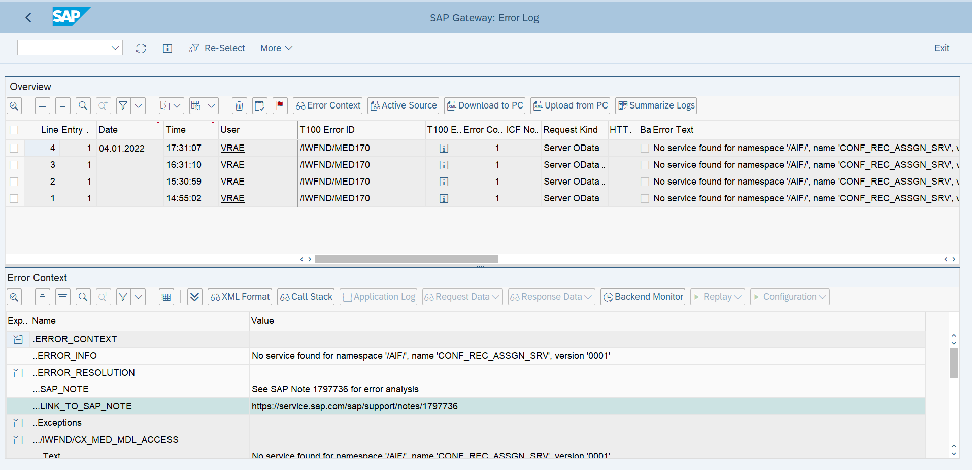 GW_ERROR_FND - SAP Gateway Frontend Error Log
