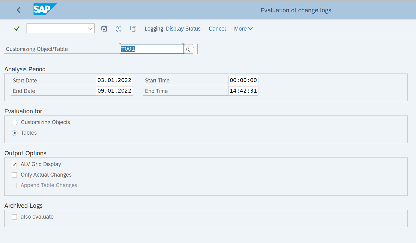 SCU3 - Analysis of Logged Customizing Objects and Tables