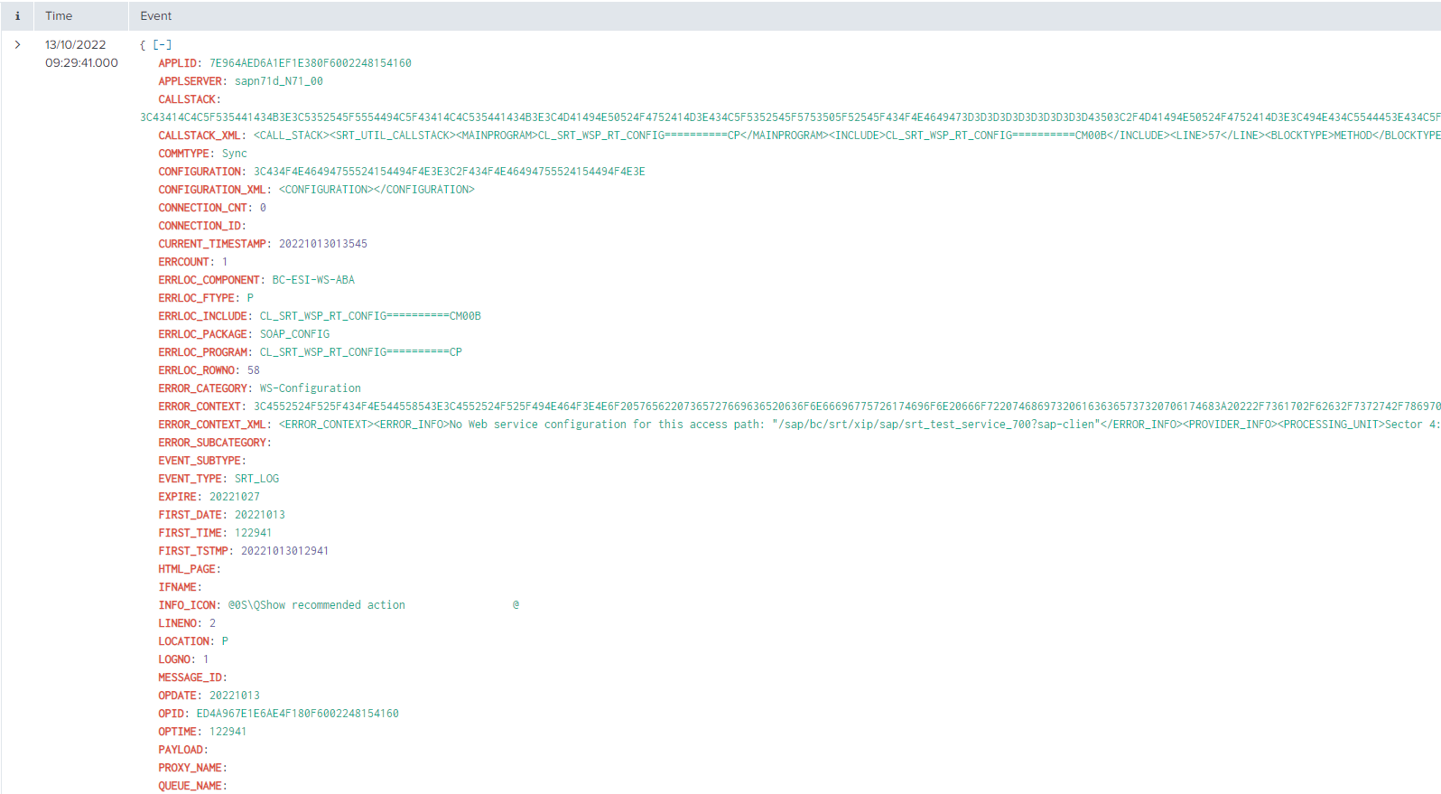 SRT_LOG - Web Services Error Log