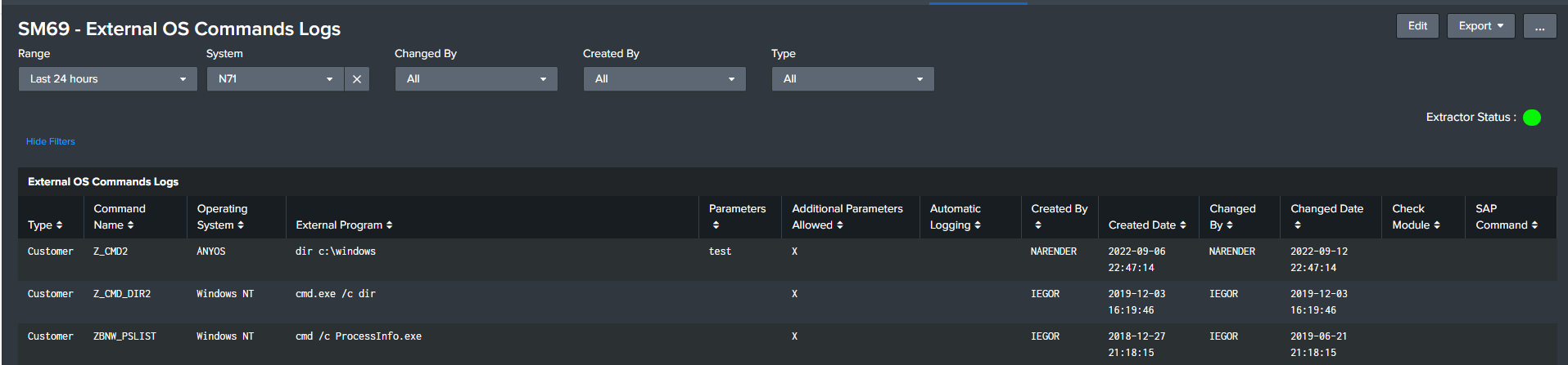 SM69 - External OS Commands Logs