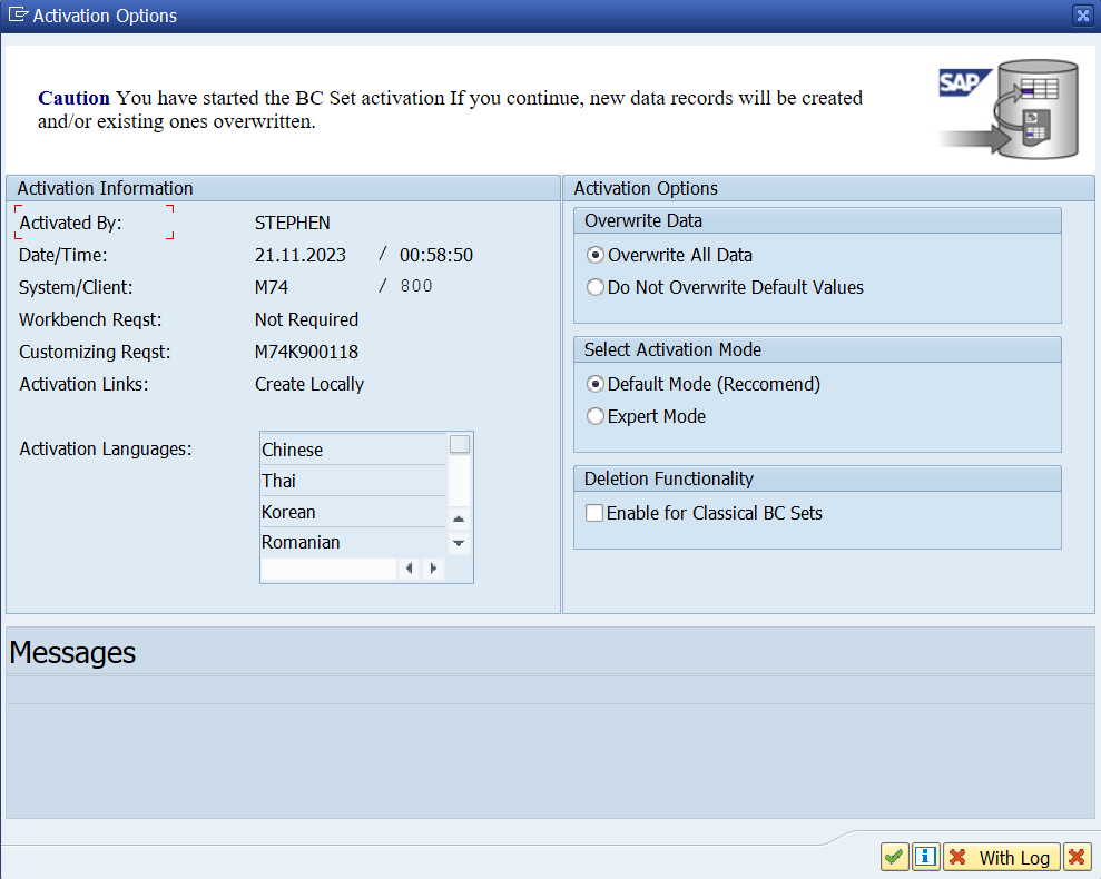 Activate Business Configuration Set for Splunk (PowerConnect ABAP 8.X)