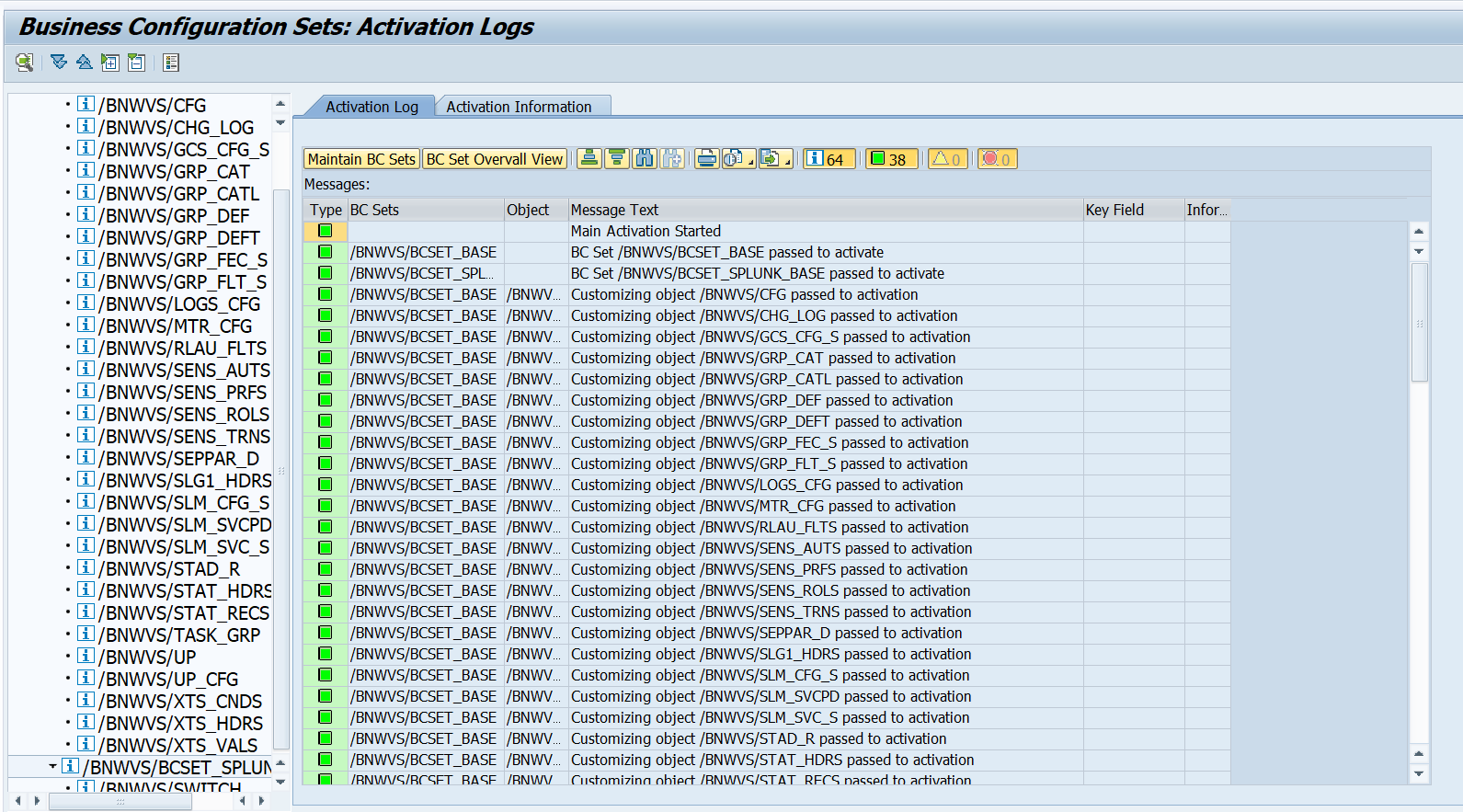 Activate Business Configuration Set for Splunk (PowerConnect ABAP 8.X)